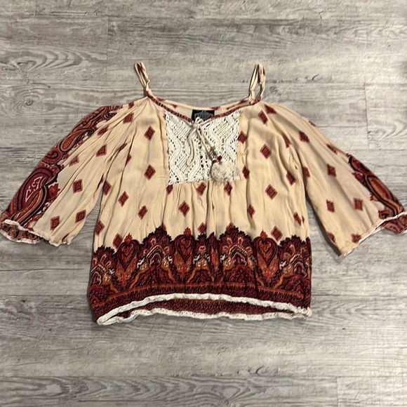Angie | Tops | Angie Blouse Small Bohemian Rust Red Paisley Cold ...